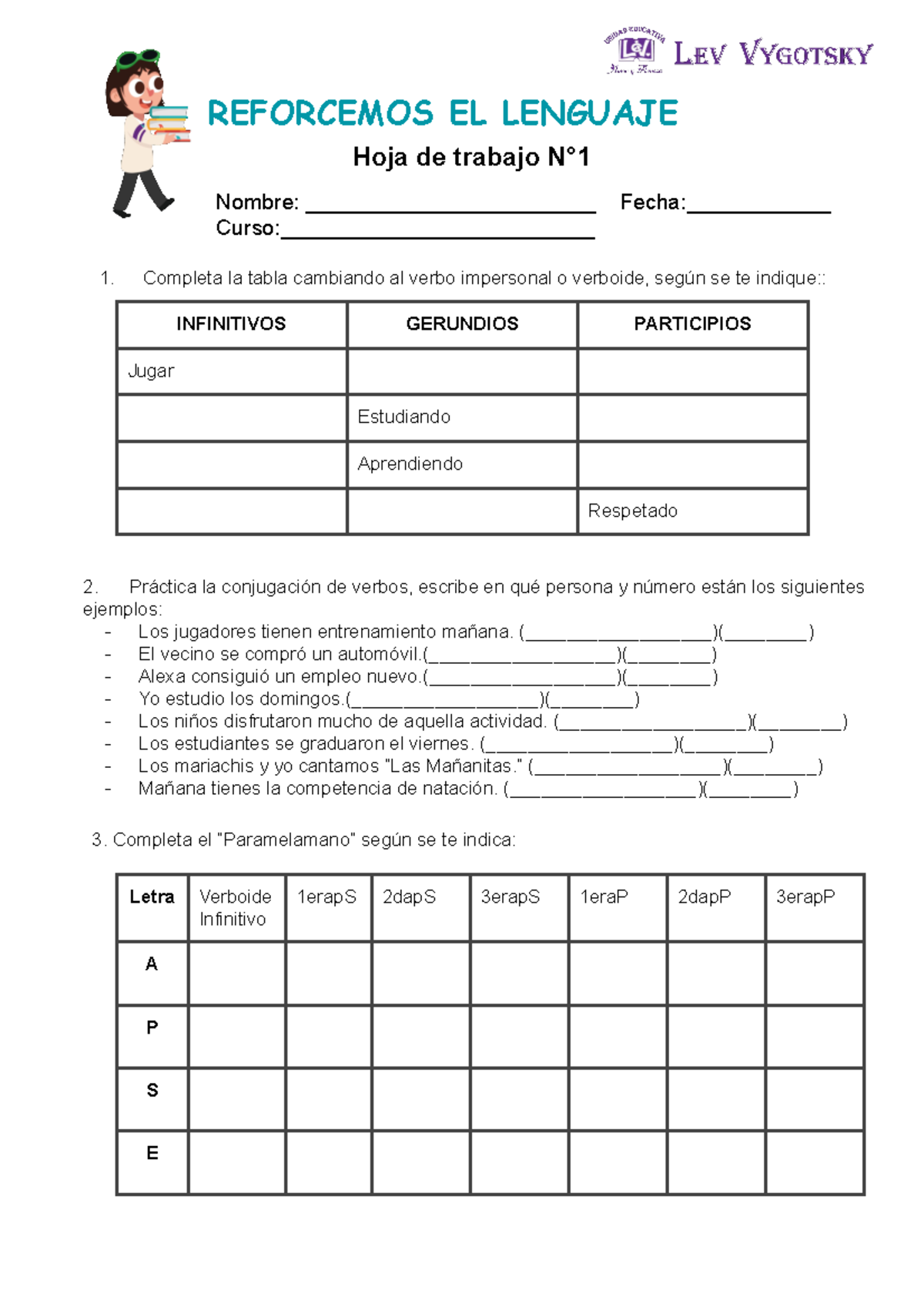 Hoja de trabajo Lenguaje - Hoja de trabajo N° REFORCEMOS EL LENGUAJE ...
