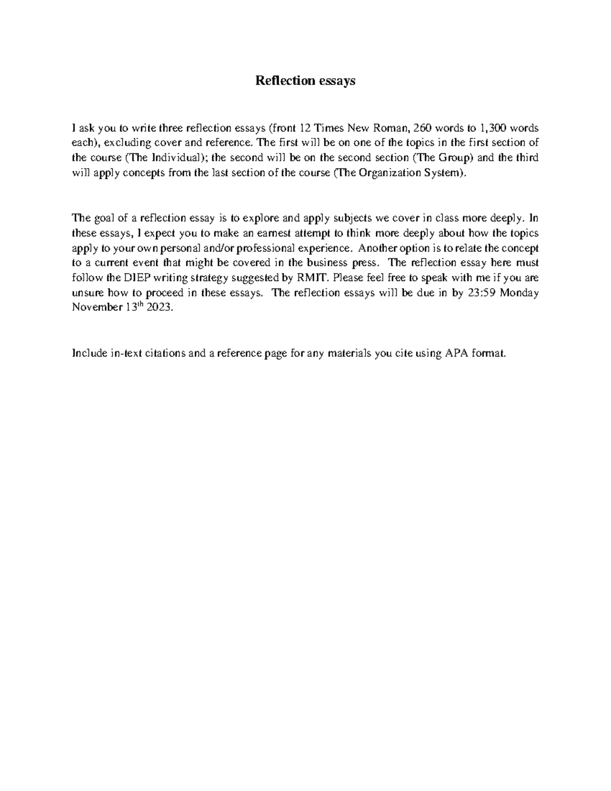 HVTQ TC TT 63C AEP(123) 01 Individual assigment - Reflection essays I ...