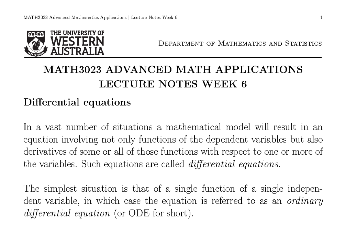 Lecture 6 - Department of Mathematics and Statistics MATH3023 ADVANCED ...