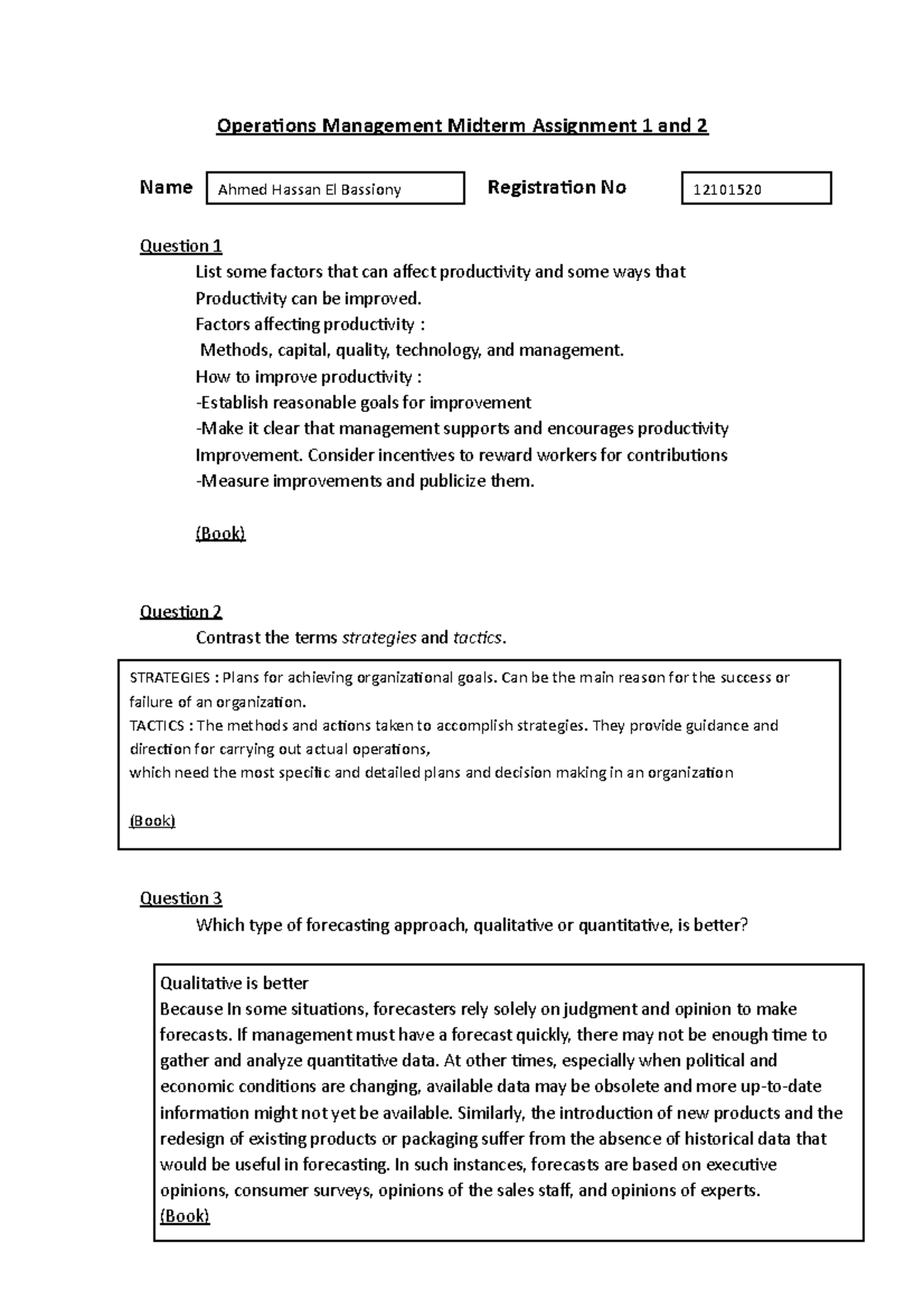 midterm assessment sol - Operations Management Midterm Assignment 1 and ...