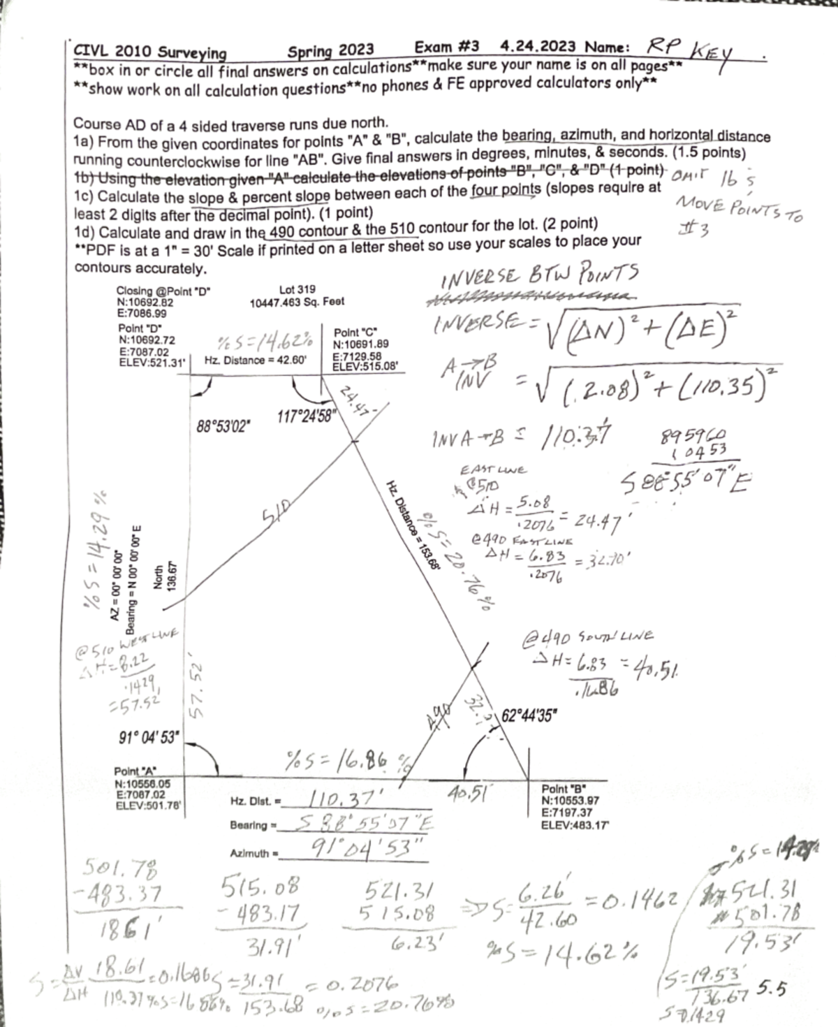 CIVL 2010 EXAM 3 - CIVL 2010 Surveying Robert Perry Spring 2023 - CIVL ...
