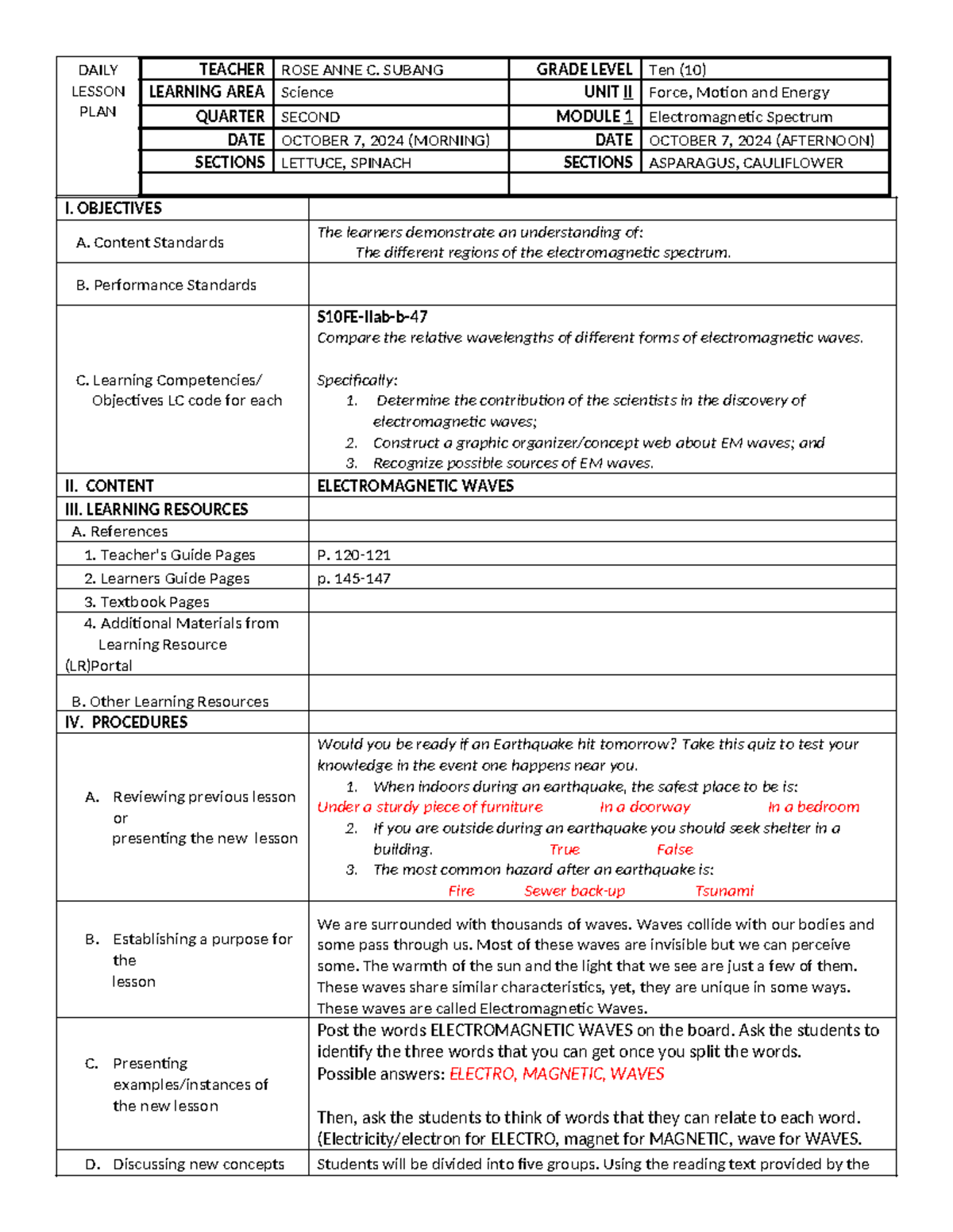 360161262 DLL Aug 8 Discovery of EM Waves - DAILY LESSON PLAN TEACHER ...