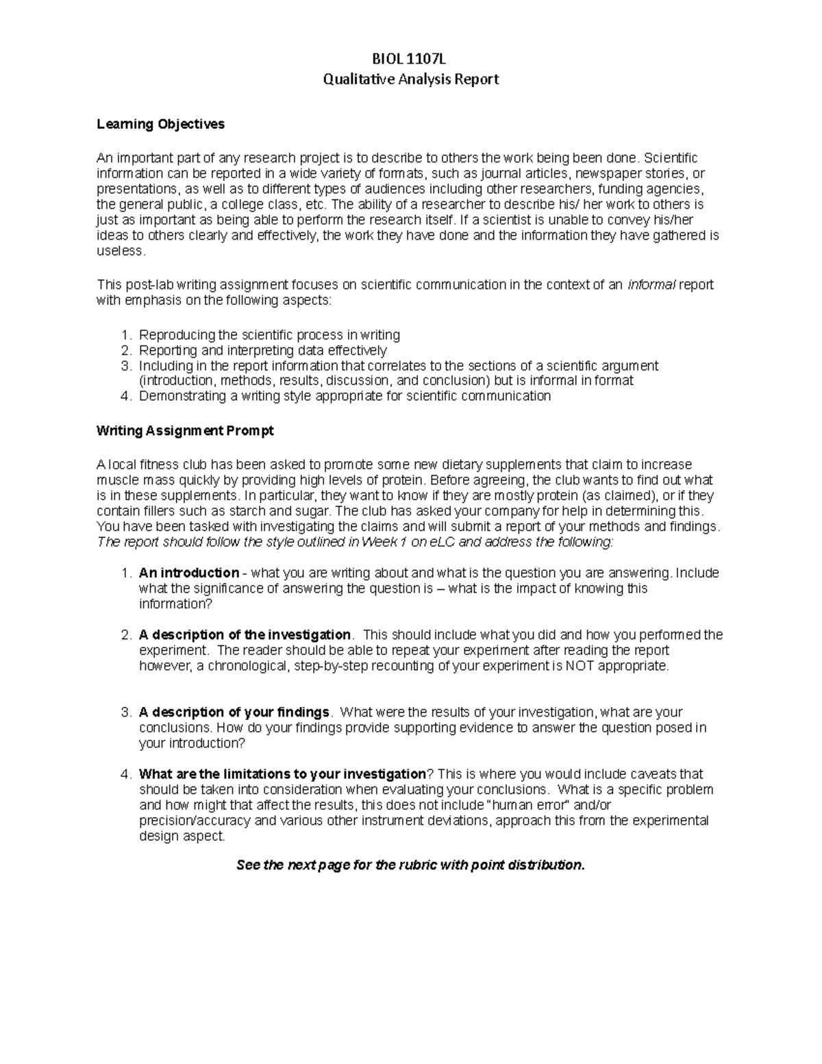 BIOL 1107 L Qual Analysis Report - BIOL 1107L Qualitative Analysis ...