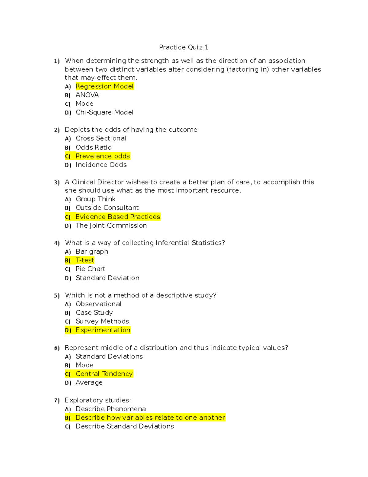 C431 quiz study guide - quiz - Practice Quiz 1 1) When determining the ...