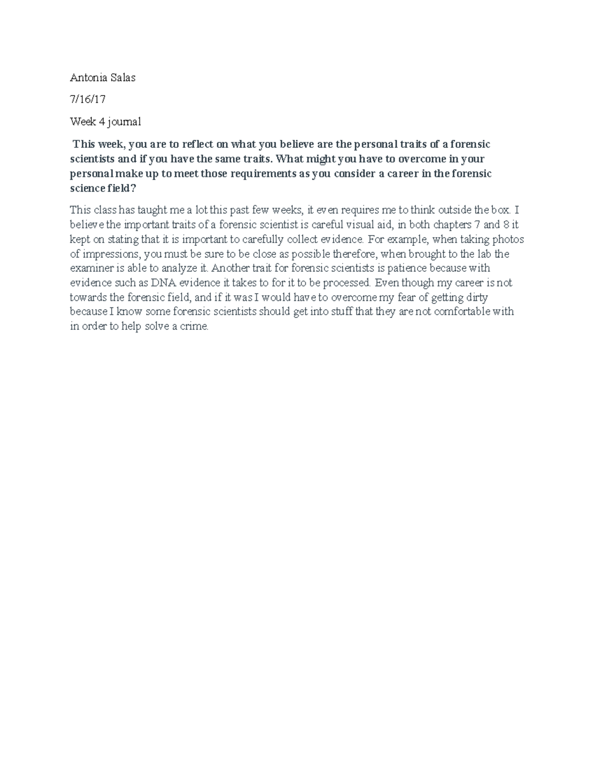 CRJ311 WEEK 4 Journal - do you have what it takes? - Antonia Salas 7/16 ...