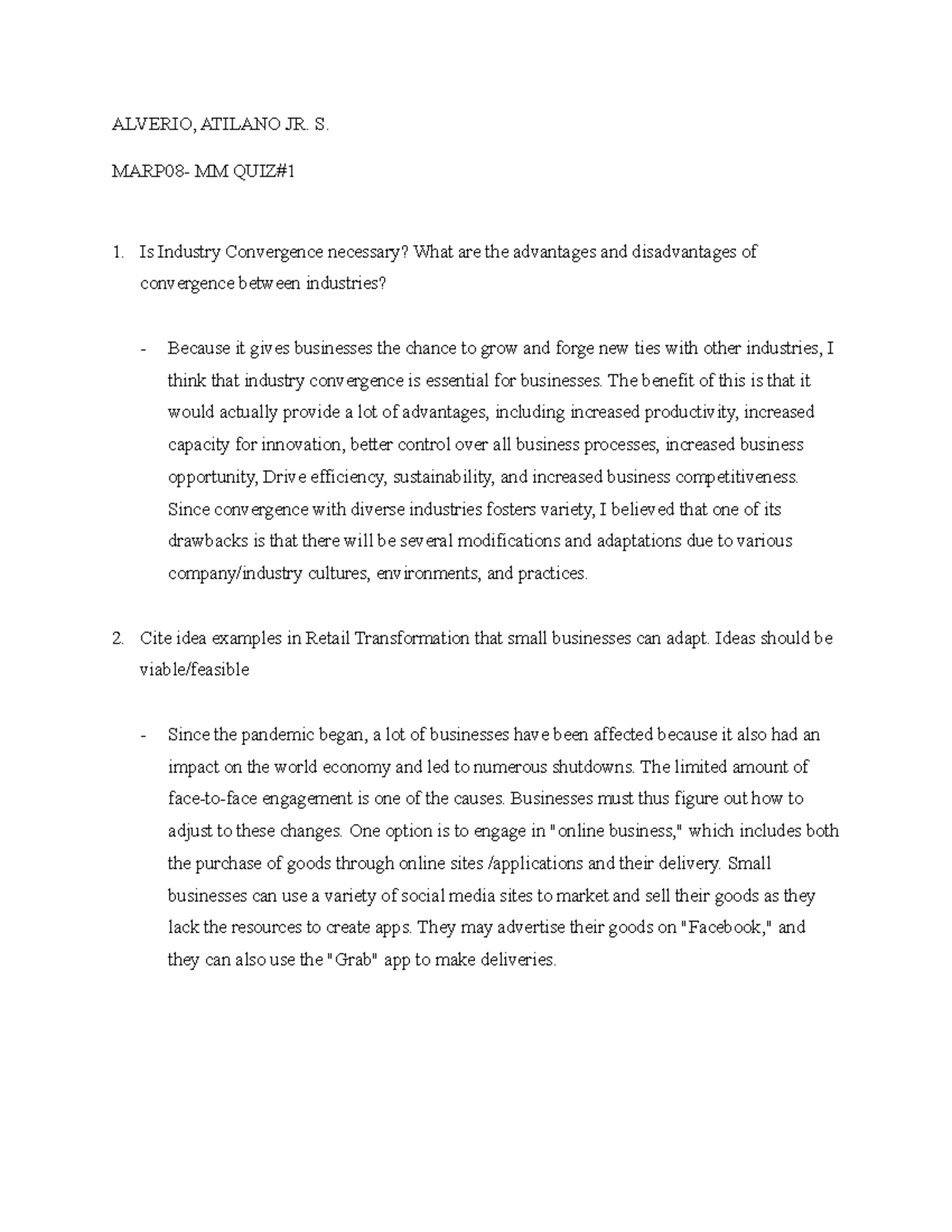 Alverio QUIZ 1 - asd - ALVERIO, ATILANO JR. S. MARP08- MM QUIZ# Is ...