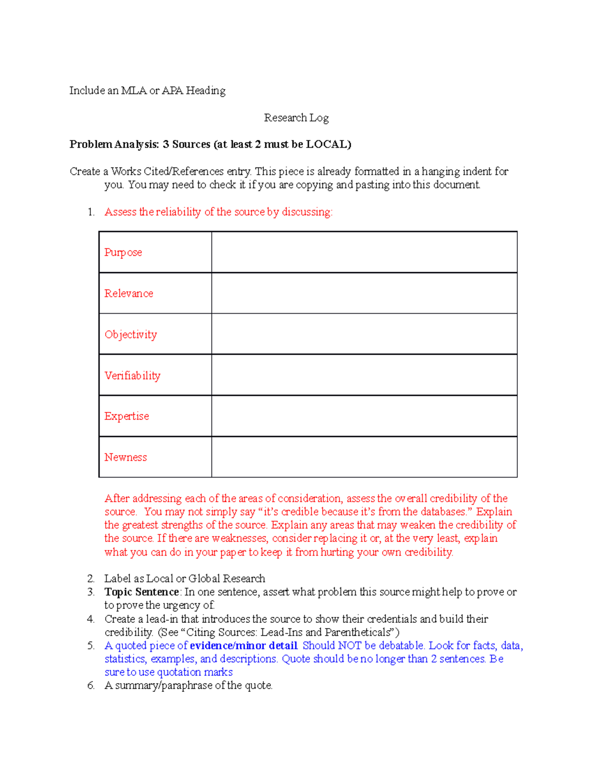 Research Log Template SS20 V2 - Include an MLA or APA Heading Research ...