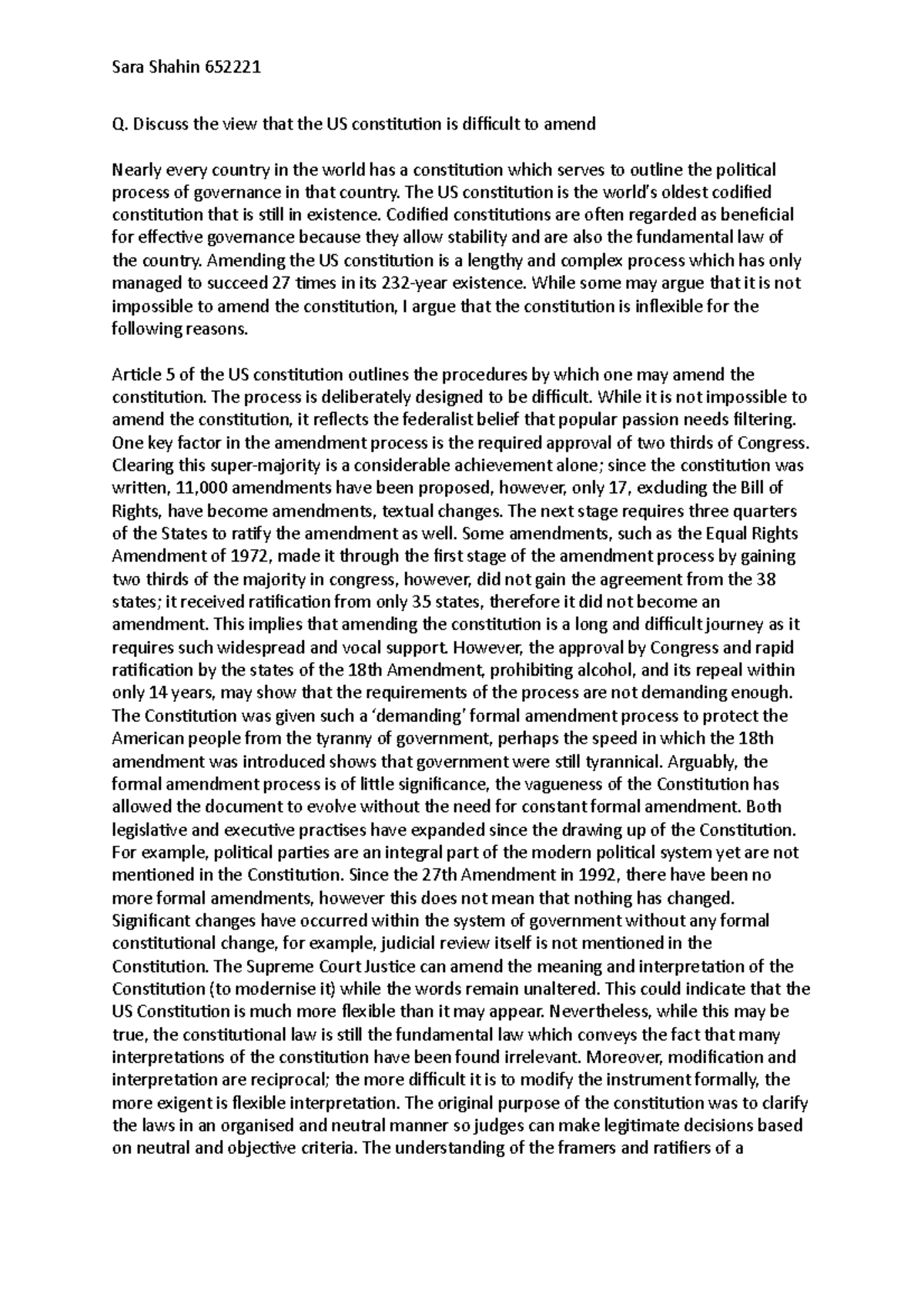 Is the US Constitution Difficult to Amend? - Studocu