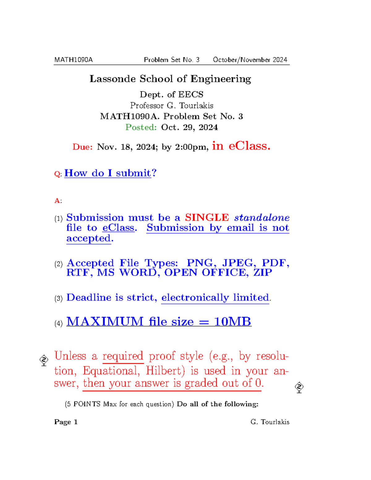 Math 1090 3 - assignment 3 - MATH1090A Problem Set No. 3 October/November 2024 Lassonde School ...