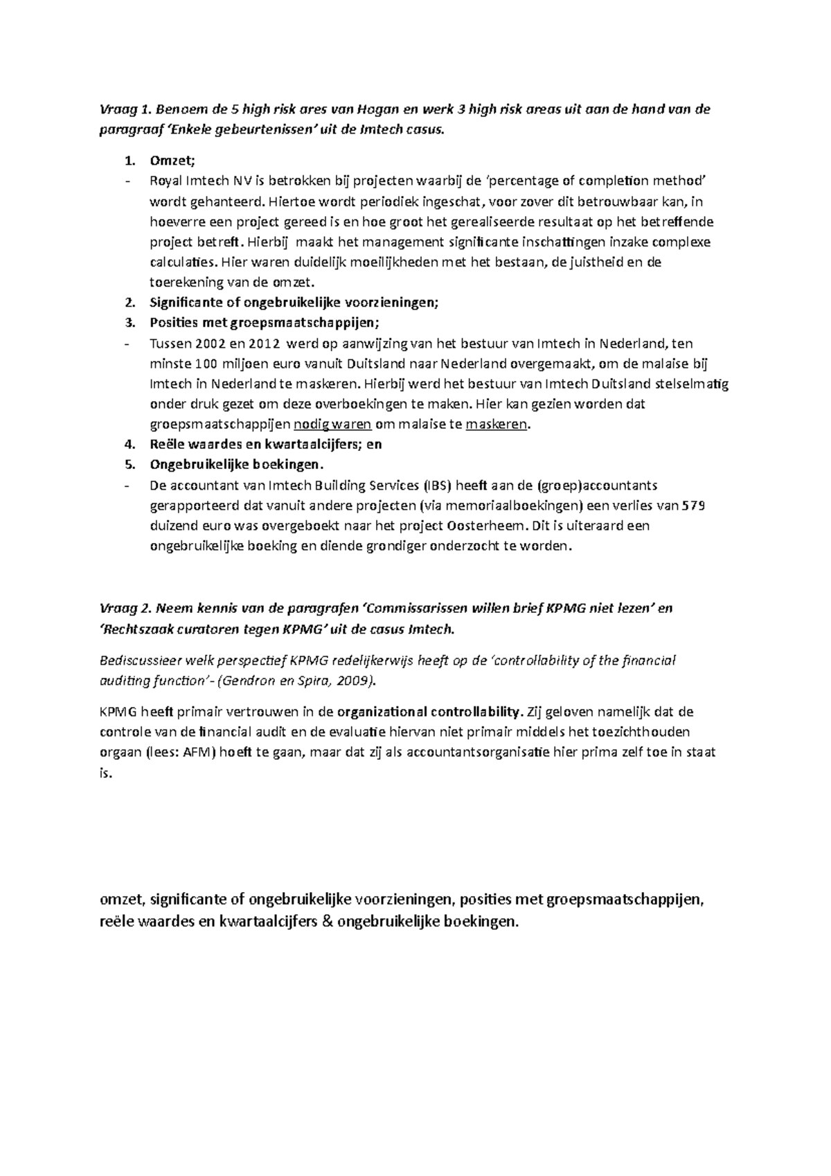 Vragen voor AT - Artikel van Hogan en de 5 high risk areas - Vraag 1 ...