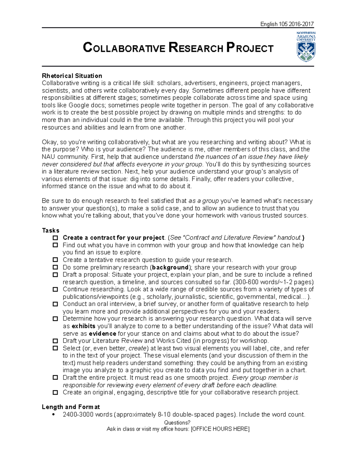 Collaborative Research Project - English 105 2016- COLLABORATIVE ...