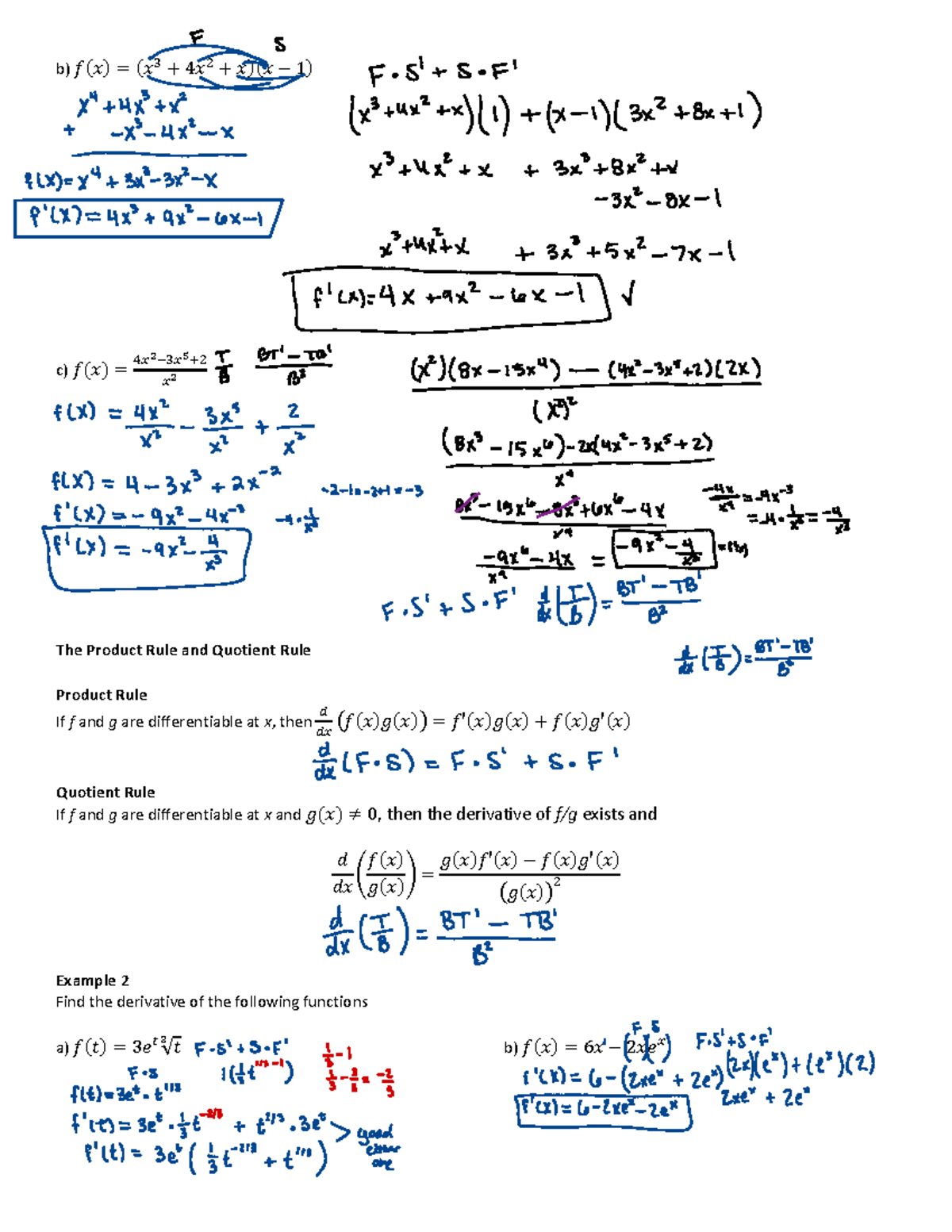 3.4 the product and quotient rule - b) 𝑓 ( 𝑥 ) = ( 𝑥 3 4𝑥 2 𝑥 )( 𝑥 − 1 ...