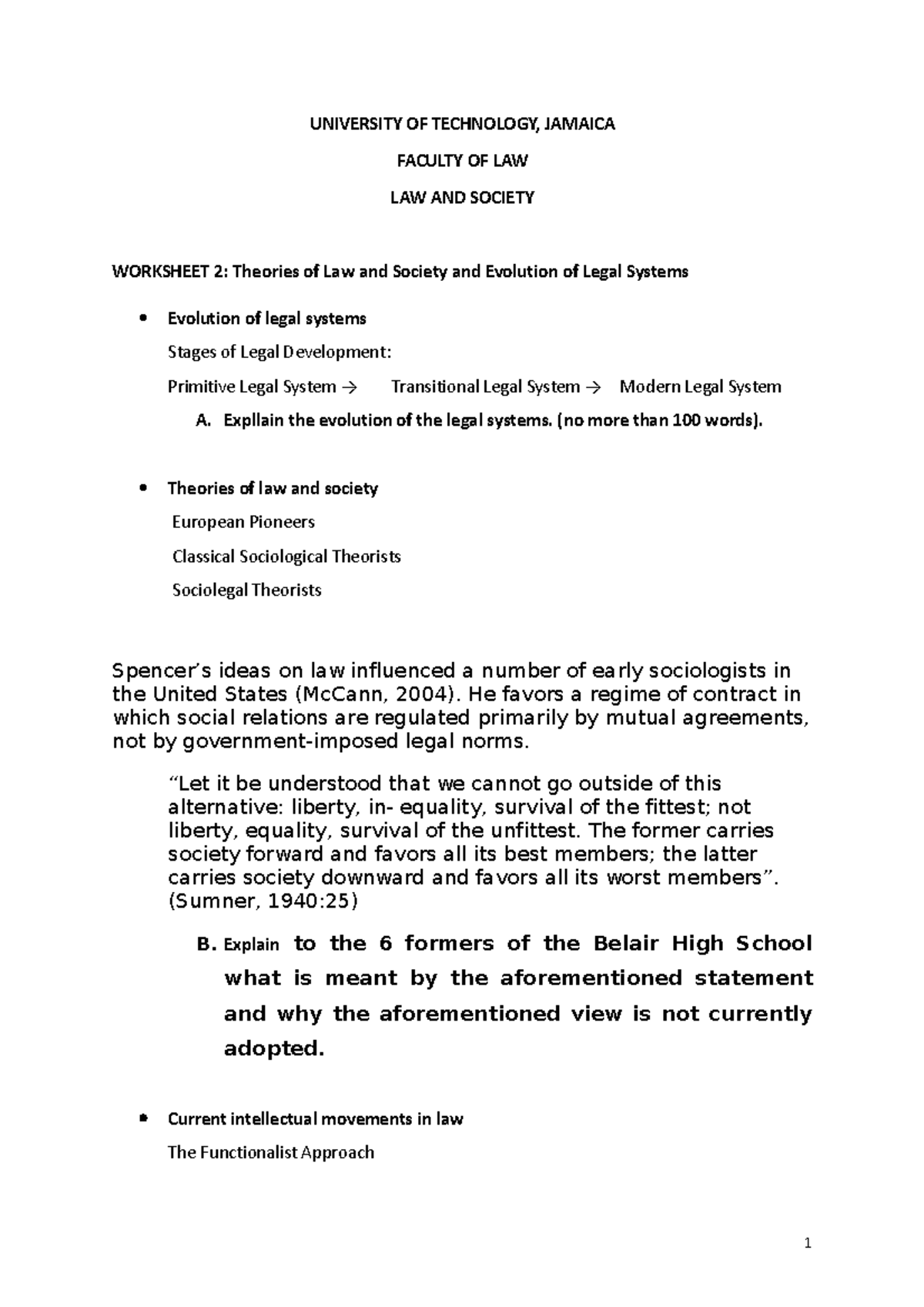 L S Unit 2 Wksheet - law and legal system unit 2 notes - UNIVERSITY OF ...