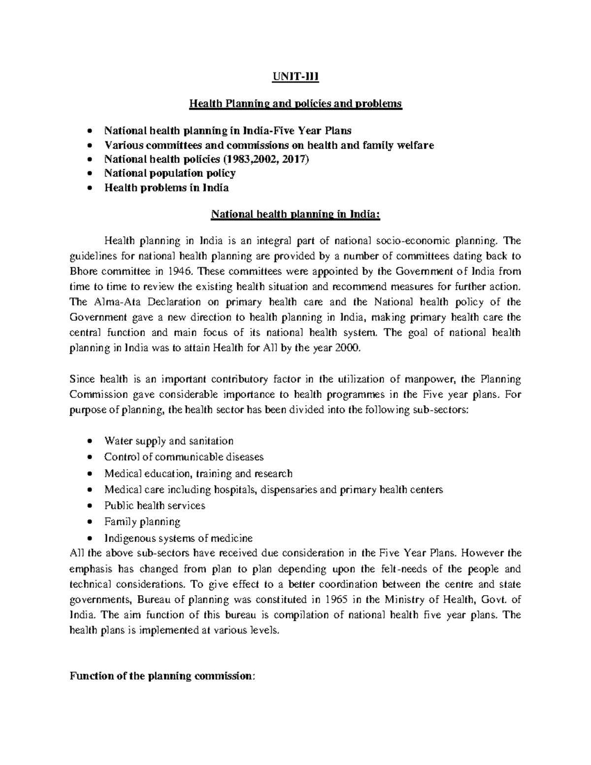 3. Unit 3 - Lecture notes - UNIT-III Health Planning and policies and ...