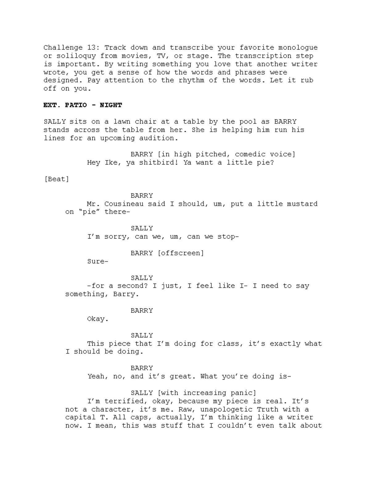 Screenwriting Challenge Script Challenge 13 Track Down And Transcribe Your Favorite Monologue