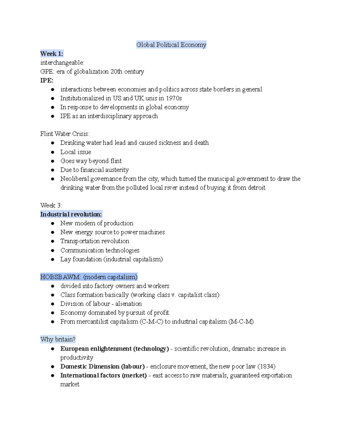 Polisci 2J03 - Lecture notes 1-7 - Global Political Economy Week 1 ...