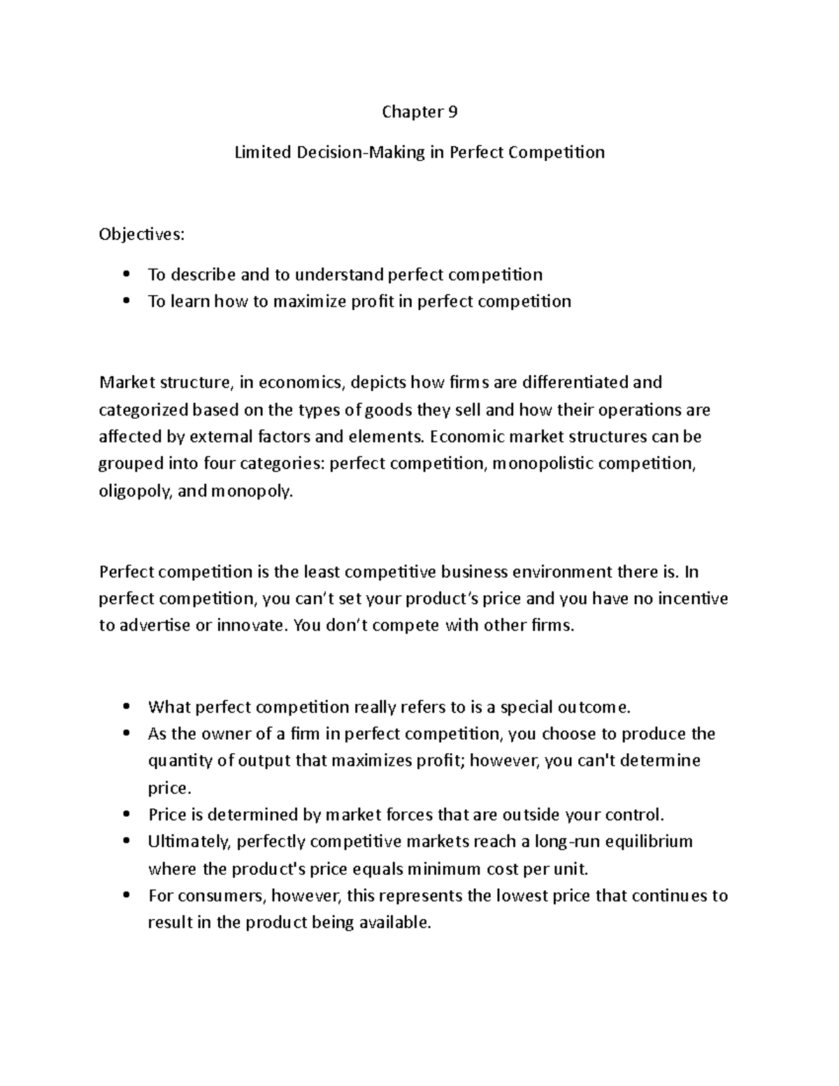 Chapter 9 Summary Part 1 - Chapter 9 Limited Decision-Making in Perfect ...