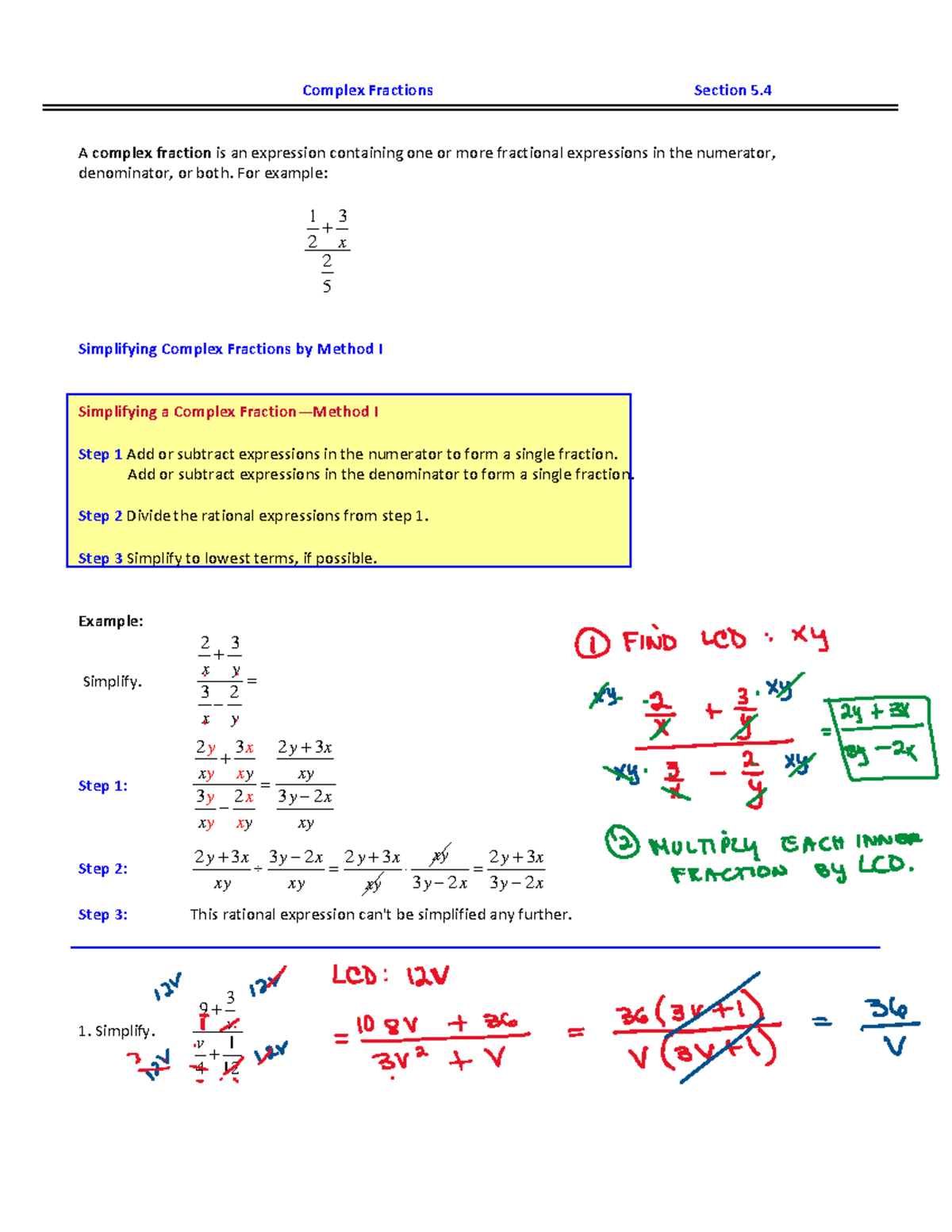 MAT 1033 6 7 2022 5 - Notes - Complex Fractions Section 5. A complex ...