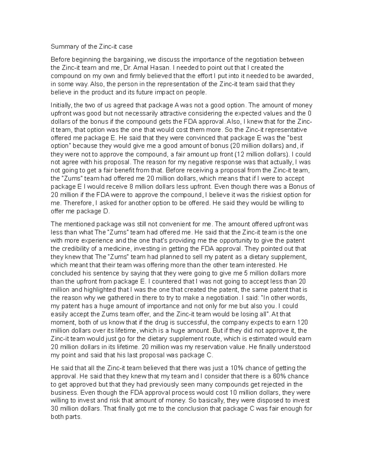 Zinc it case - zinc it case- introduction to the negotiation Me ...