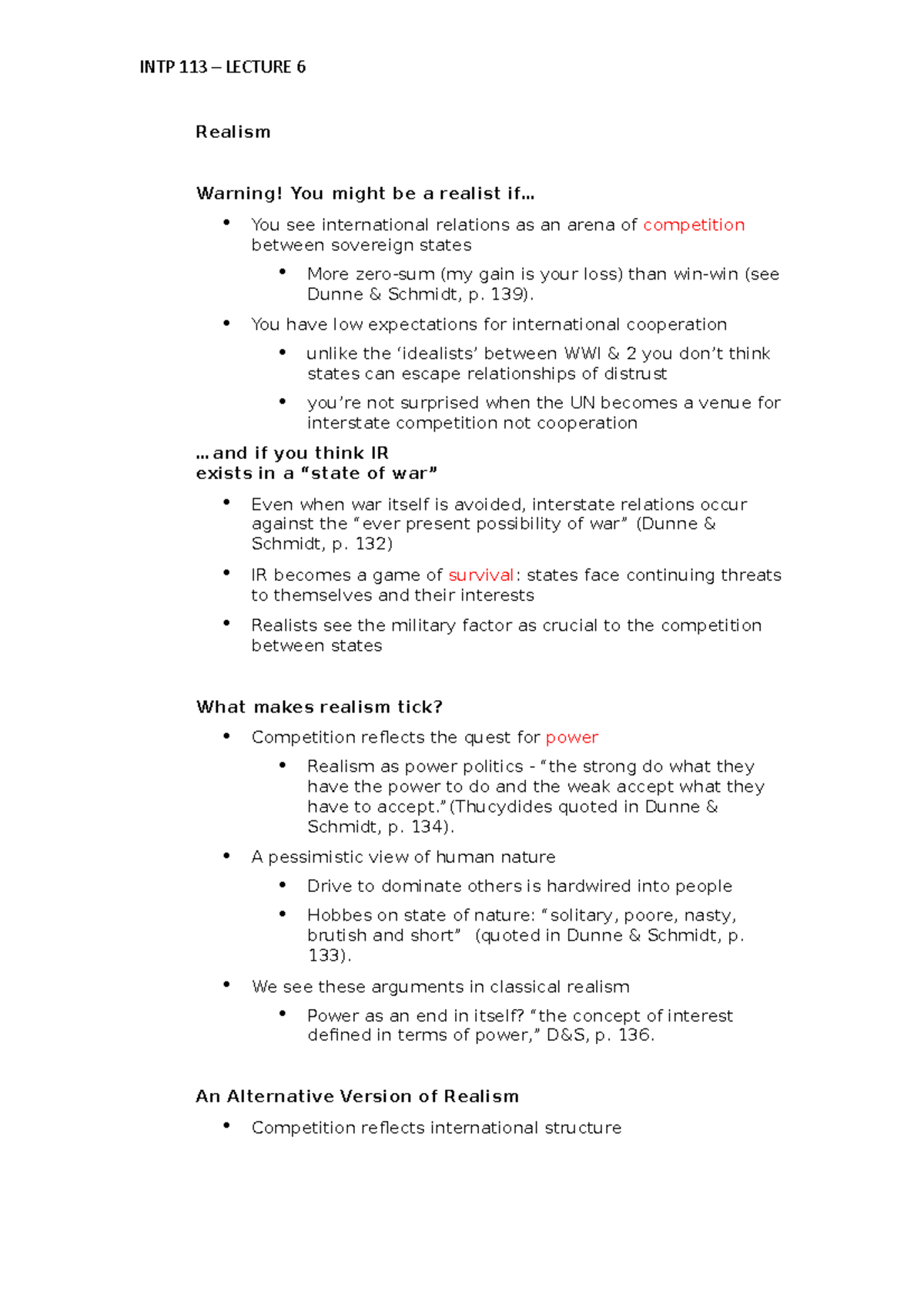 INTP 113 – Lecture 6 - INTP 113 – LECTURE 6 Realism Warning! You might be a realist if... You ...
