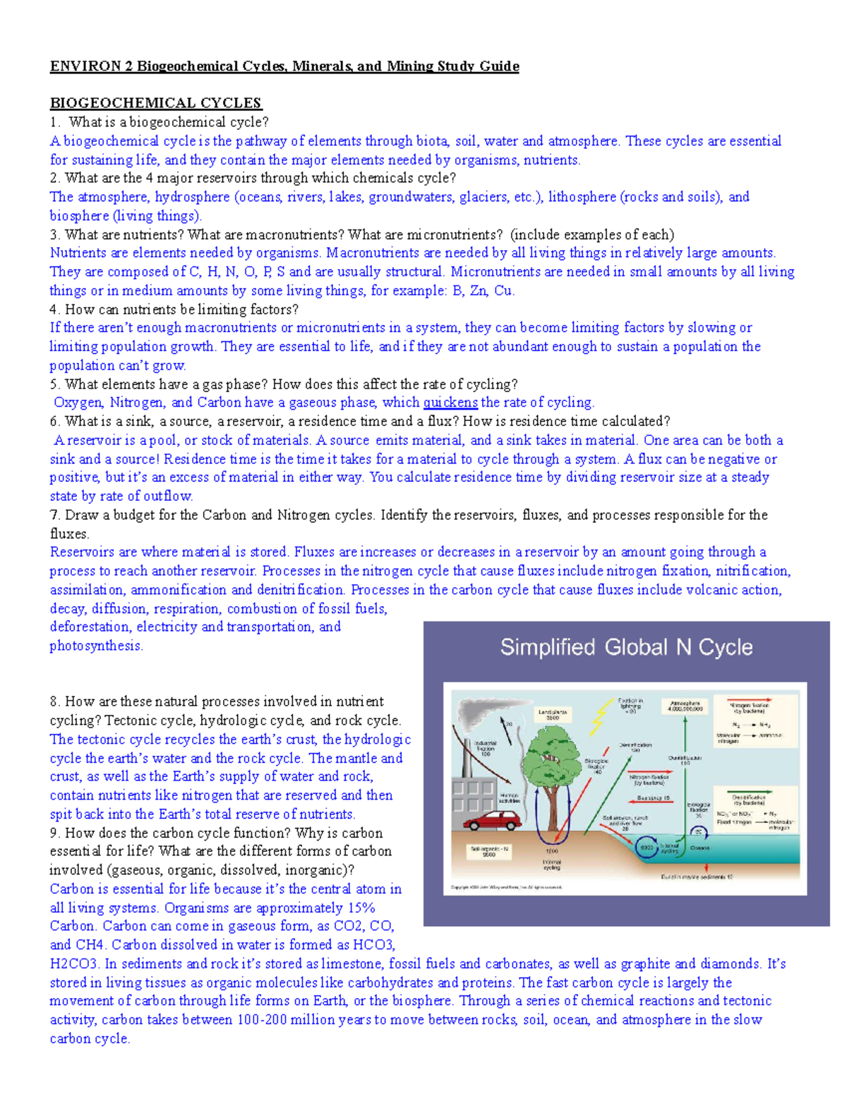 Environ 20 Biogeochemical Cycles, Minerals, and Mining Study Guide ...