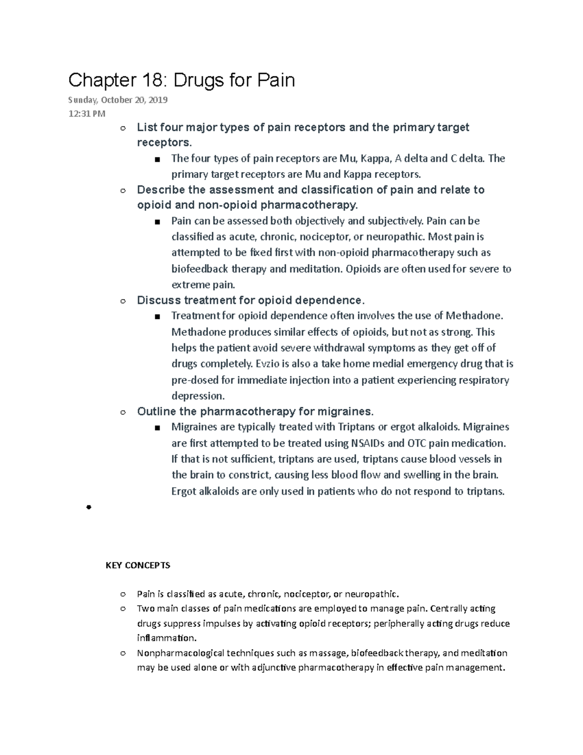 Chapter 18: Drugs for Pain - Chapter 18: Drugs for Pain Sunday, October ...