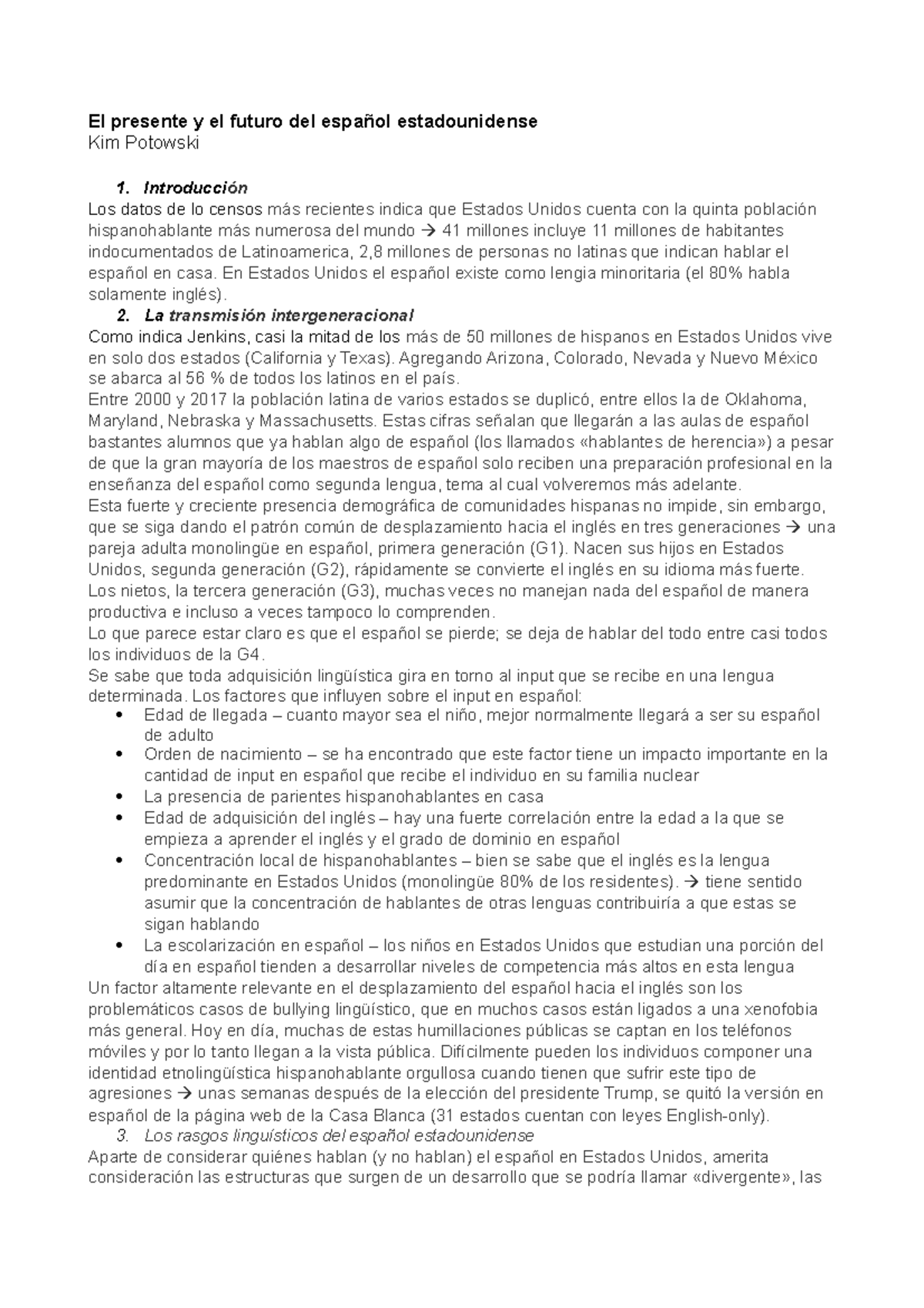 El presente y el futuro del español estadounidens appunti - El presente ...