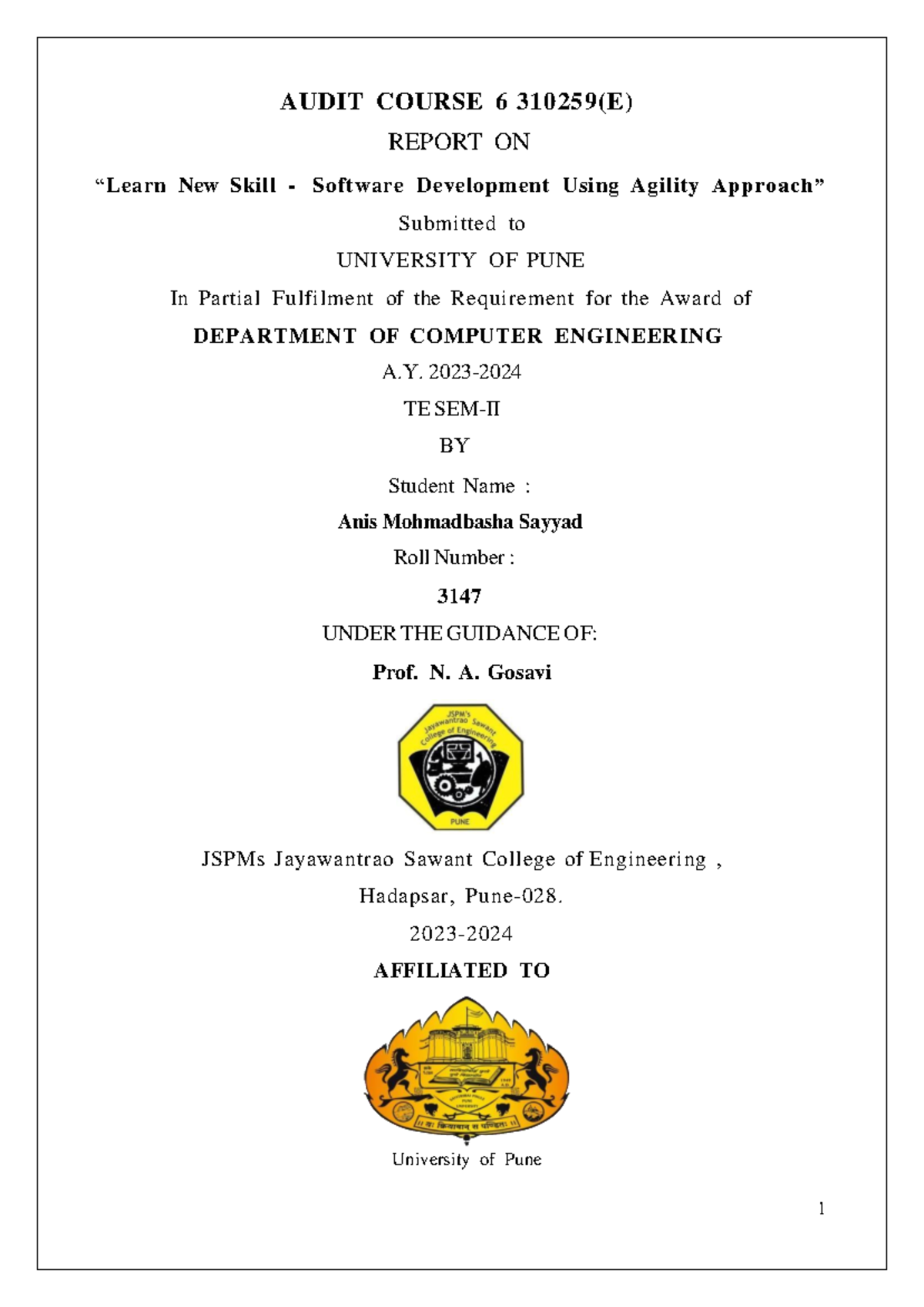 3147 Audit Course 6 - AUDIT COURSE 6 310259(E) REPORT ON “Learn New ...