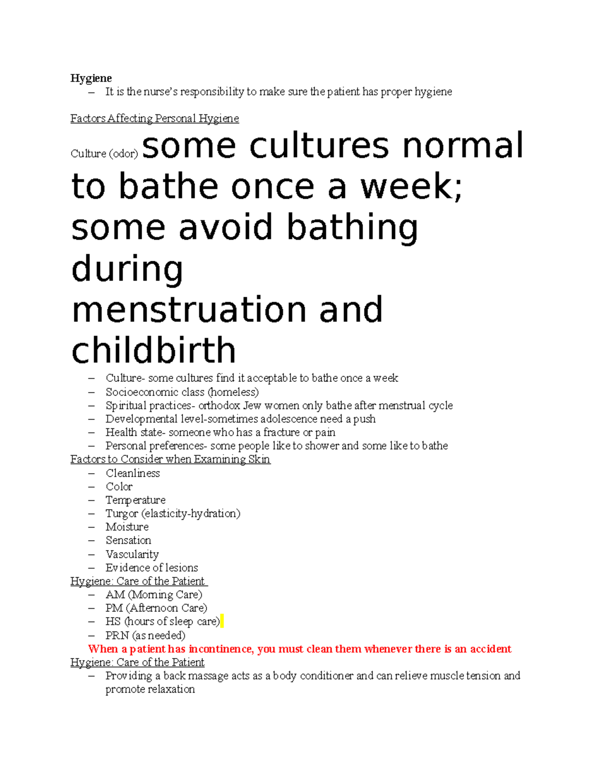 Hygiene - Lecture Notes and exam hints - Hygiene – It is the nurse’s ...