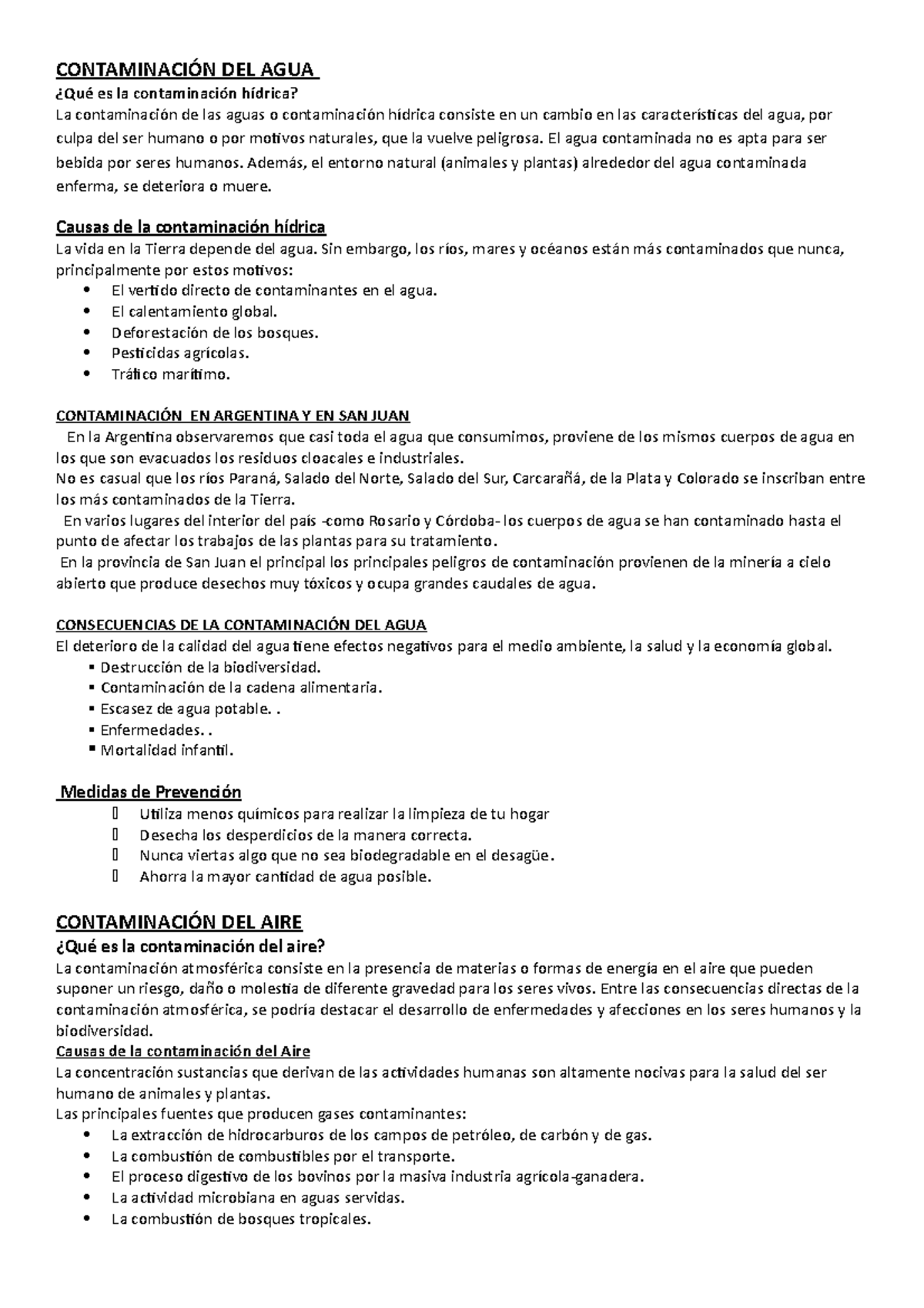 Contaminación DEL AGUA - Ciencias Naturales 1ero ESO - Instituto - Studocu