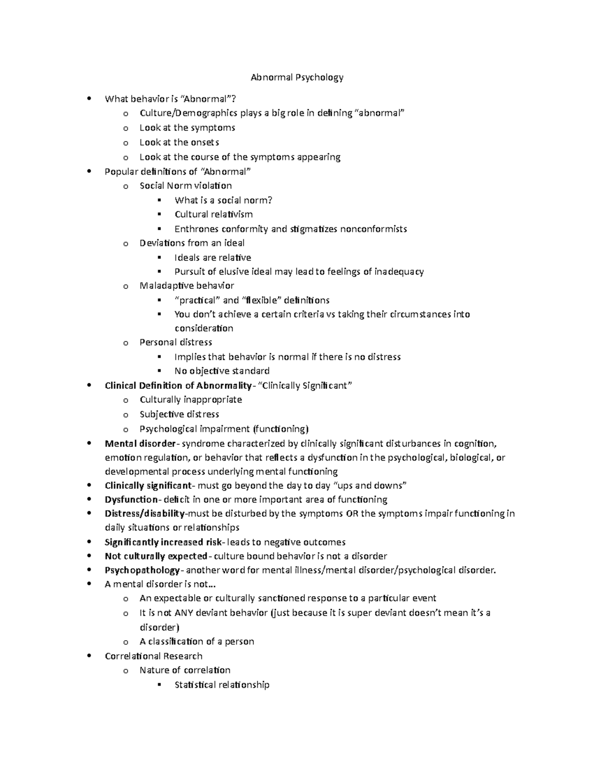 Abnormal Psychology notes - Abnormal Psychology What behavior is ...