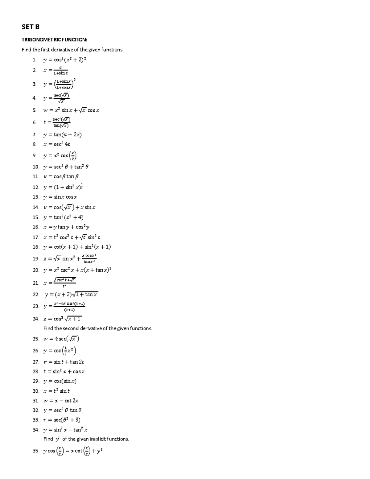MAT04 SET-B-C-D - SET B TRIGONOMETRIC FUNCTION: Find the first ...