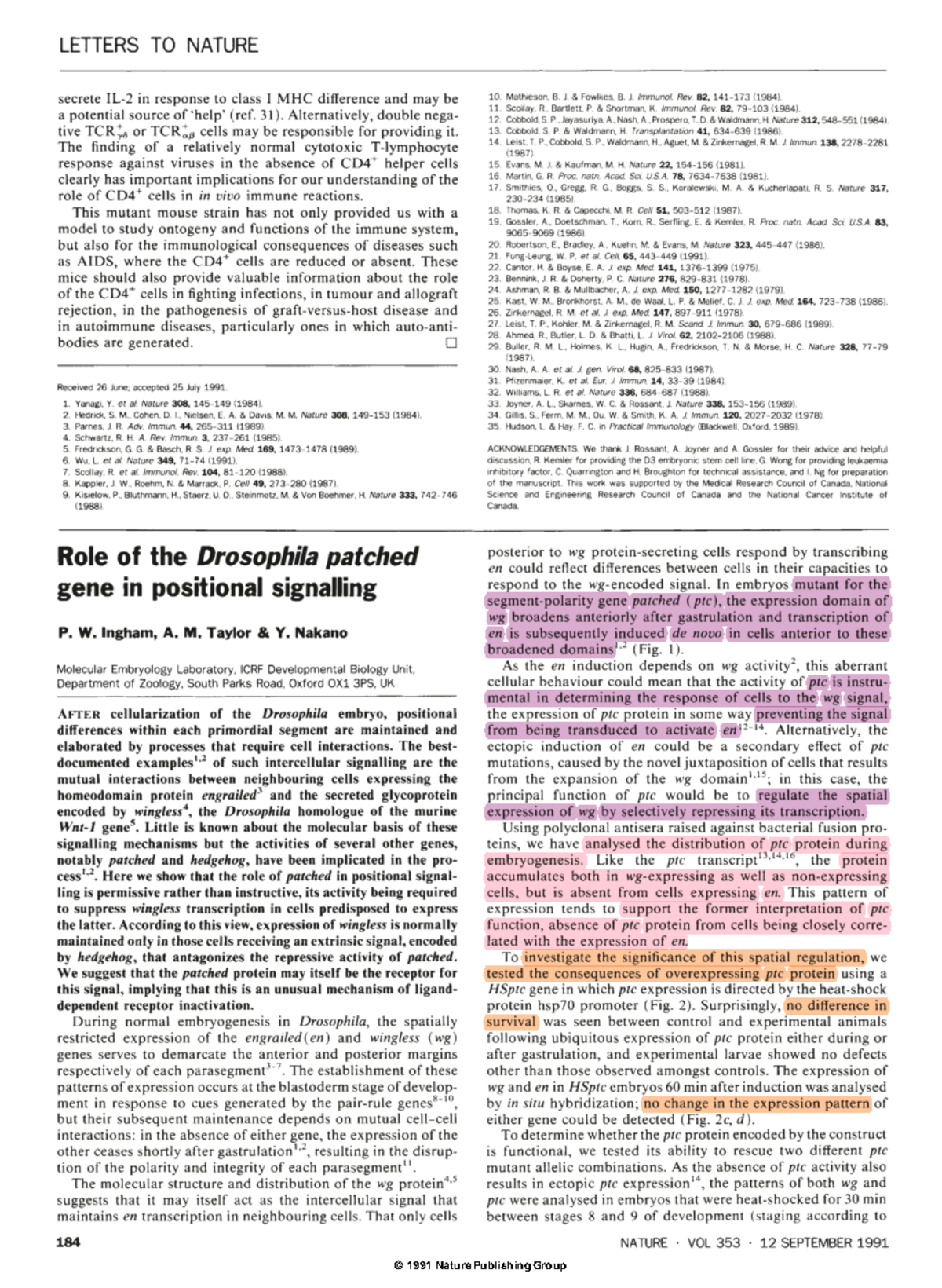 Ingham 1991 (seminal paper) - secrete IL-2 in response to class I MHC ...