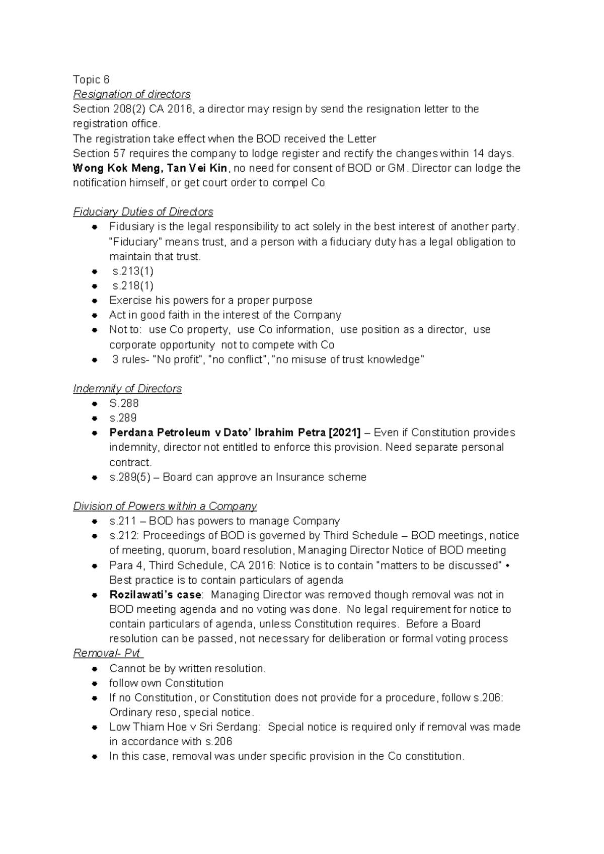 Legal Final - Topic 6 Resignation of directors Section 208(2) CA 2016 ...