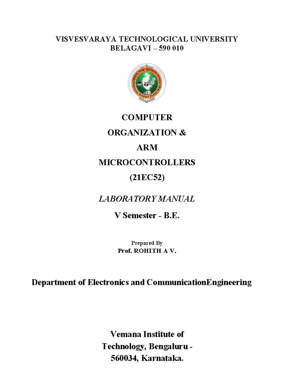 Arm Lab manual Part A - VISVESVARAYA TECHNOLOGICAL UNIVERSITY BELAGAVI ...