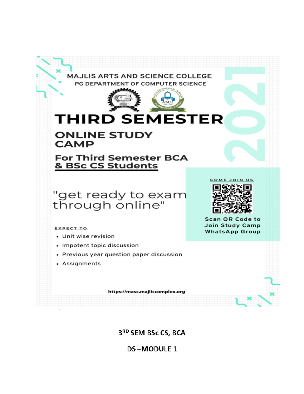 DS module 1 - Note - 3 RD SEM BSc CS, BCA DS – MODULE 1 MAJLIS ARTS AND ...