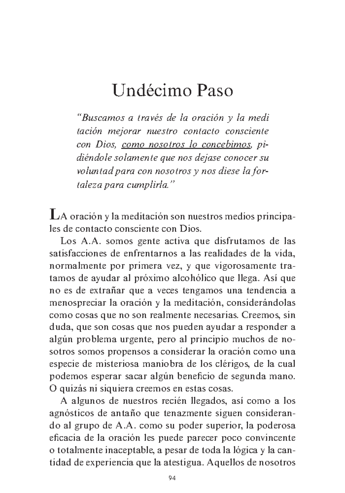 Onceavo-paso - 111 - 94 Undécimo Paso “Buscamos a través de la oración ...