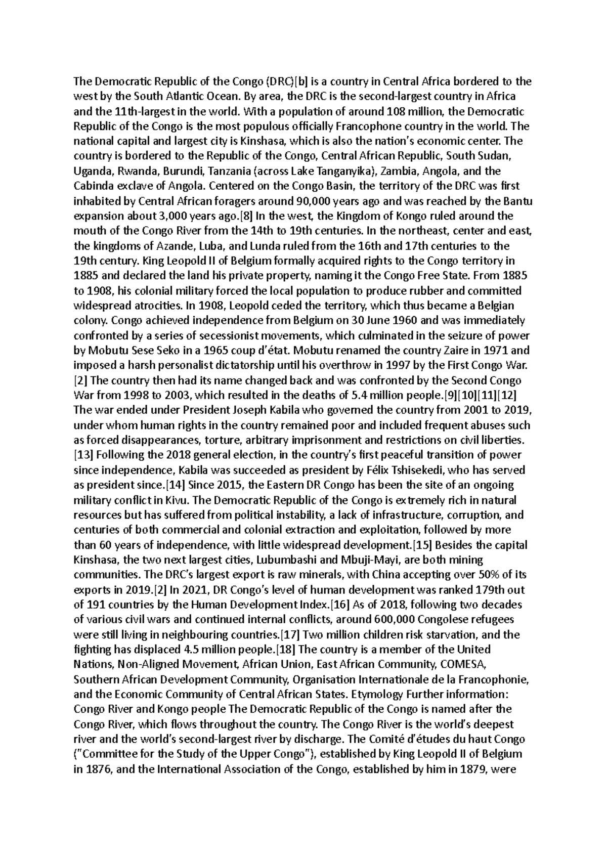 The Democratic Republic of the Congo - By area, the DRC is the second ...