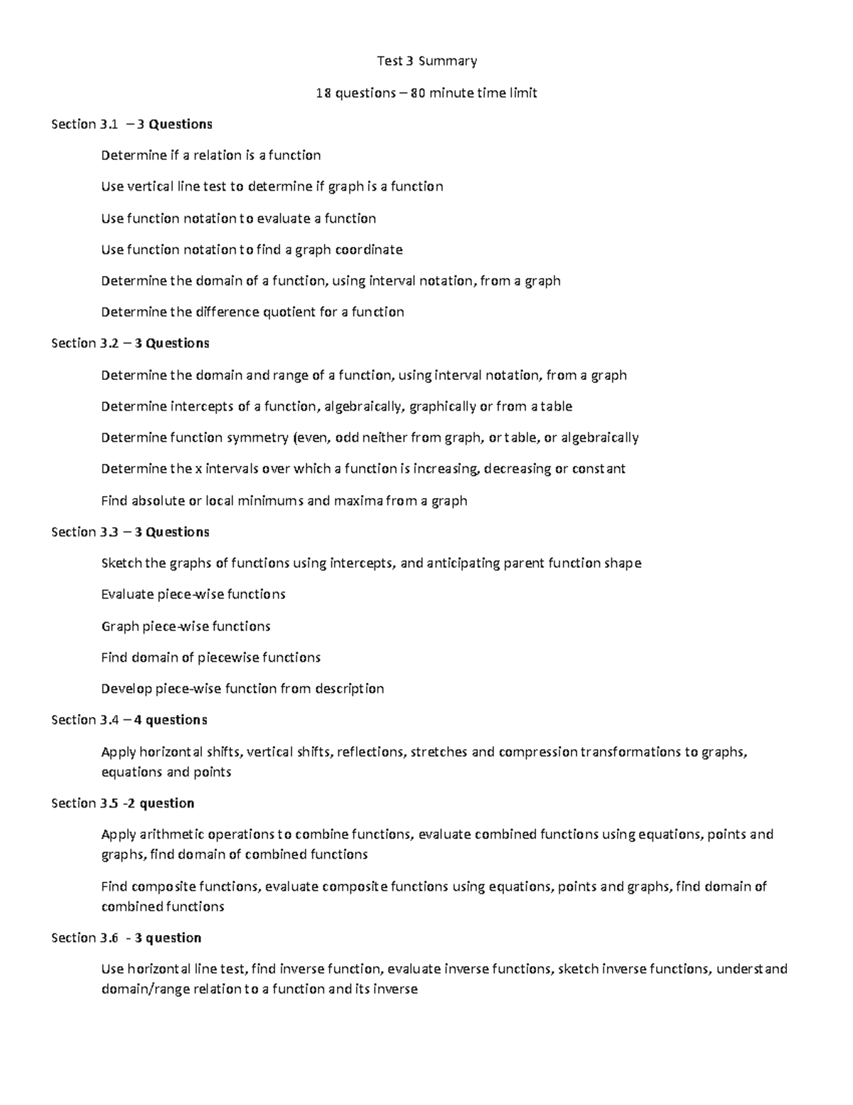 Chapter 3 Review - Notes - Test 3 Summary 18 questions – 80 minute time ...