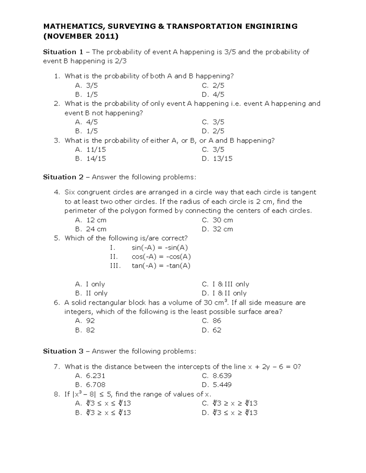 CE Board Exam Nov2011 - MATHEMATICS, SURVEYING & TRANSPORTATION ...