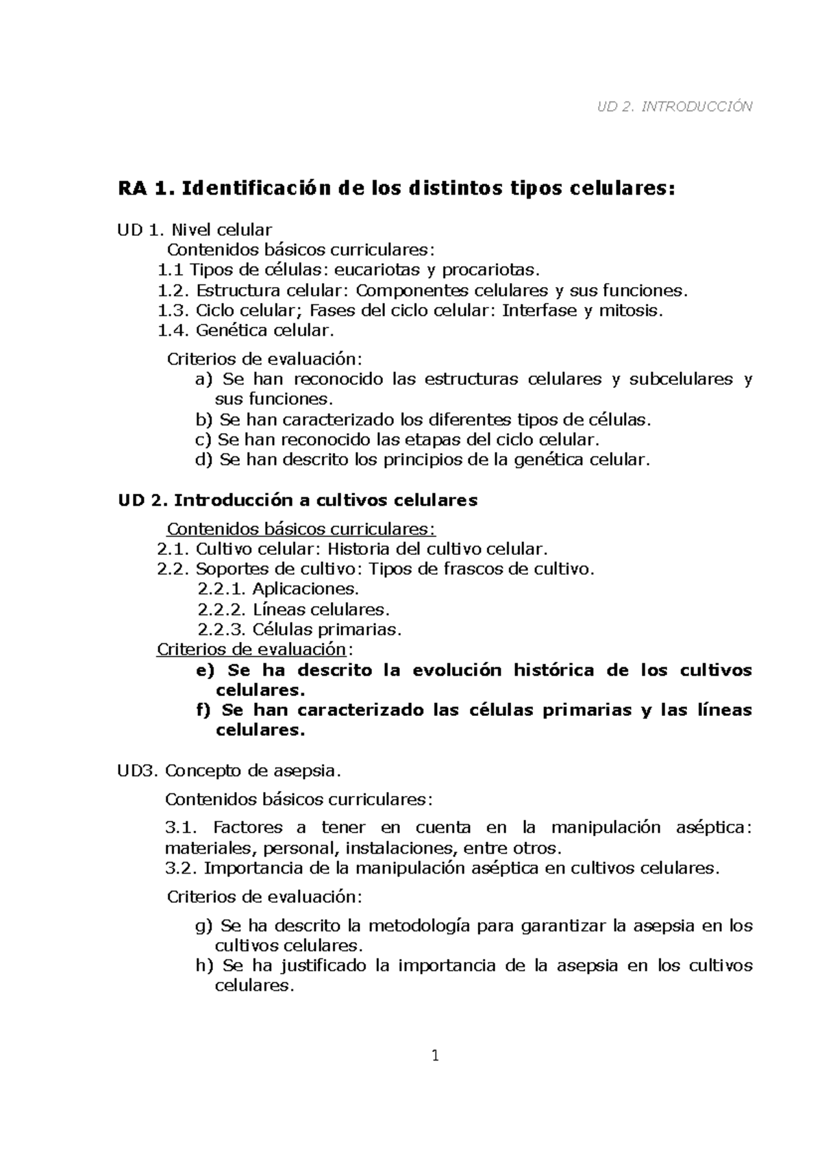 02 Introduccion cultivos celulares - RA 1. Identificación de los distintos tipos celulares: UD 1 ...