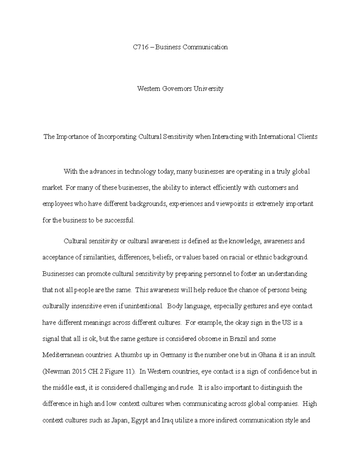 C716 Task 1 Business Communication - C716 – Business Communication ...