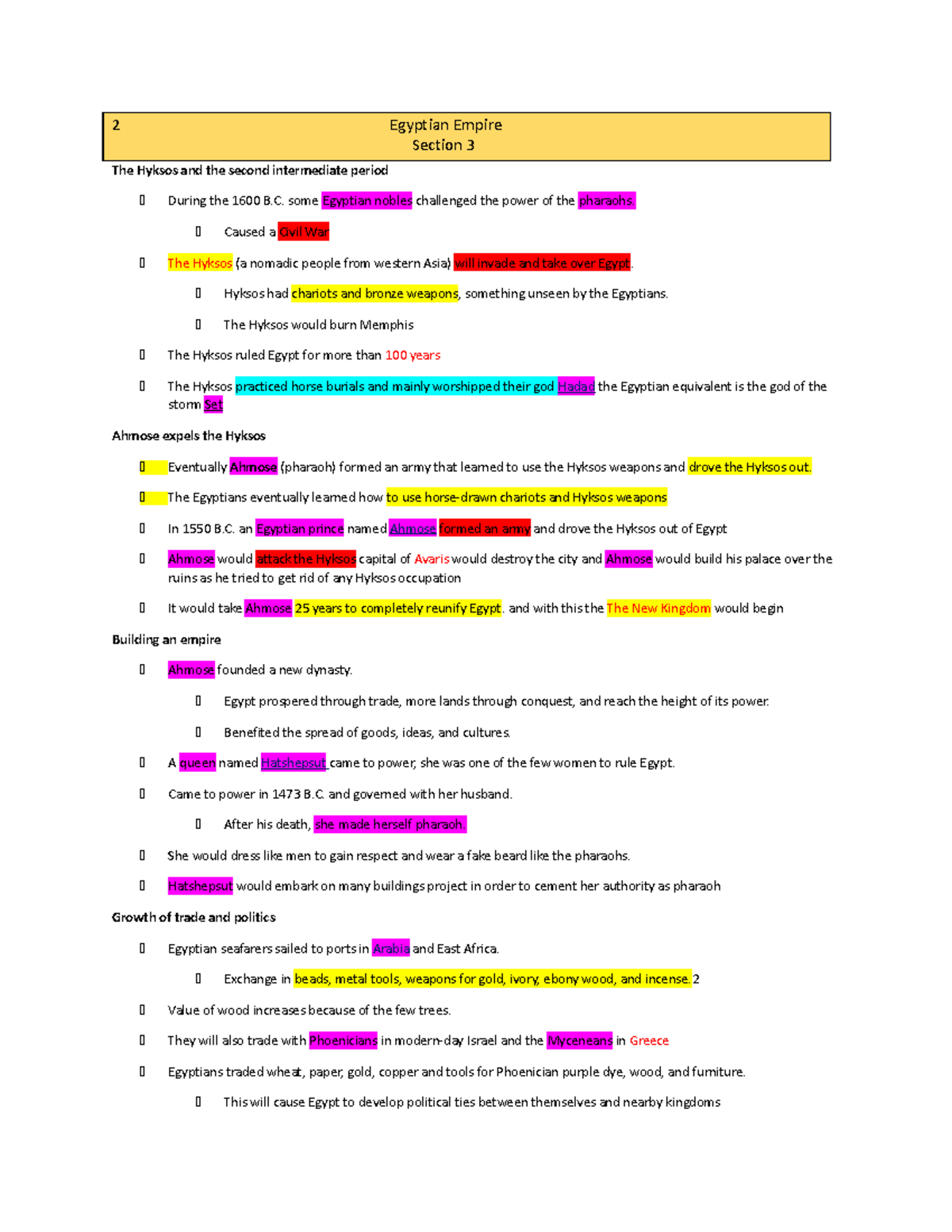 Egyptian Empire section 3 - 2 Egyptian Empire Section 3 The Hyksos and ...