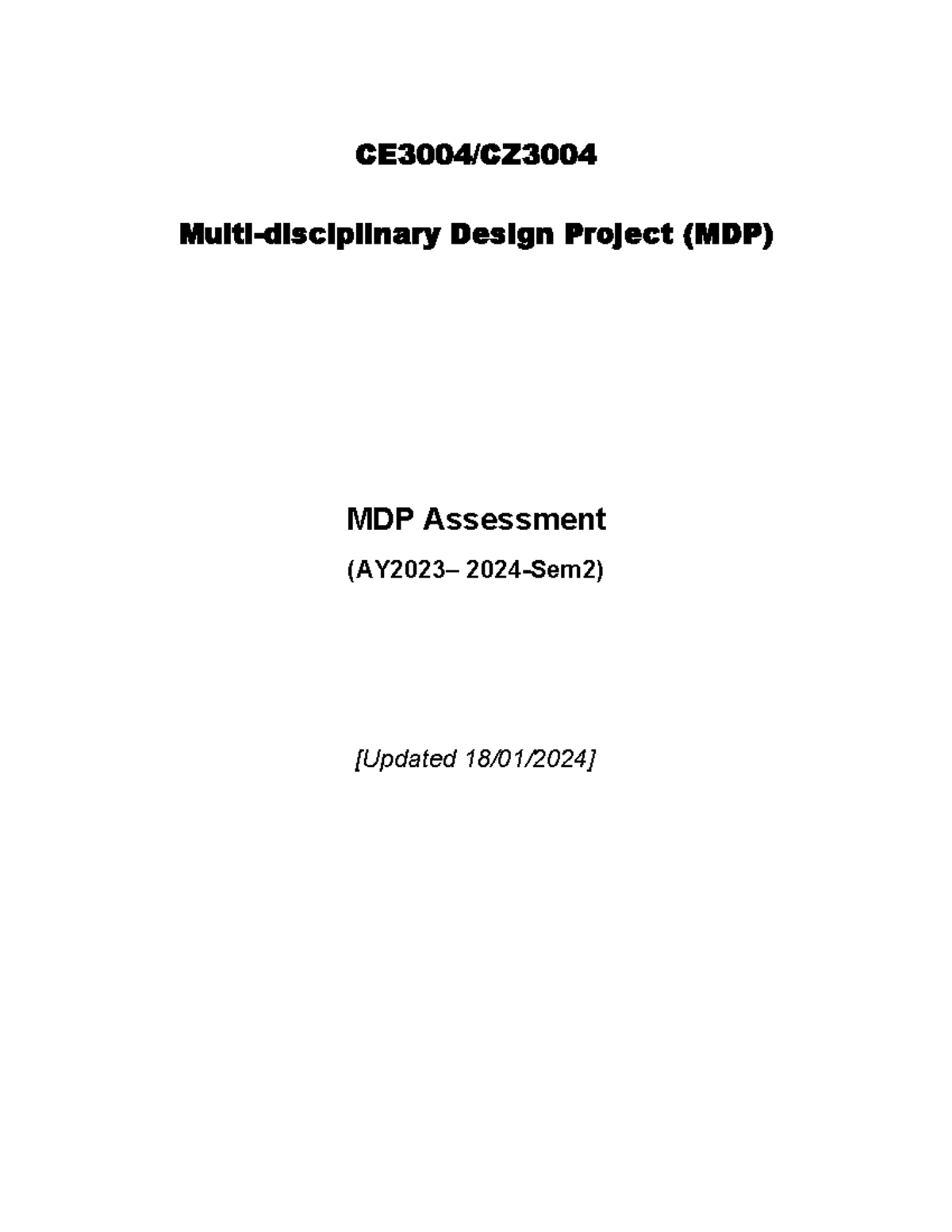 MDP assessment and system checklist - CE3004/CZ Multi-disciplinary ...