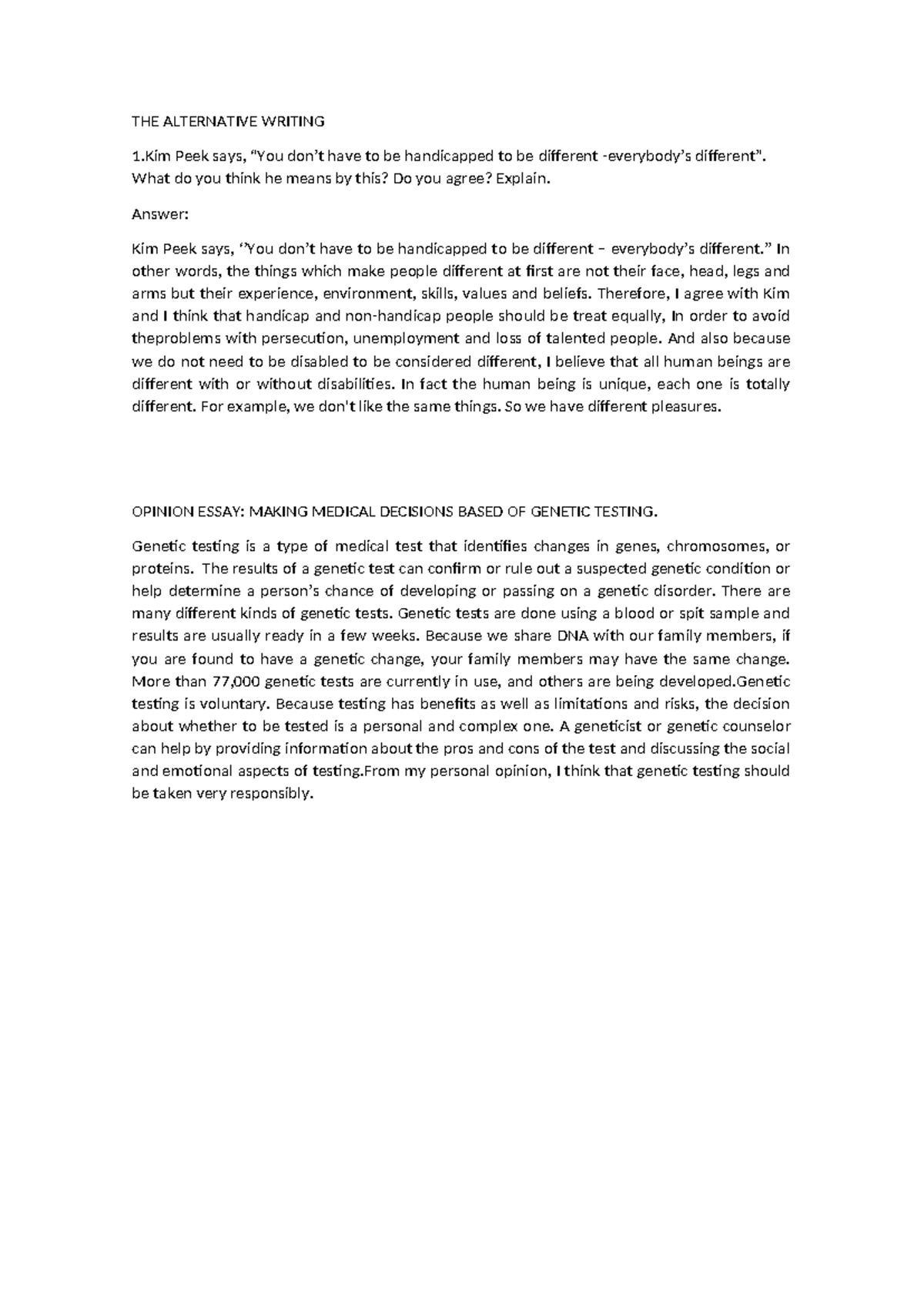 THE Alternative Writing - THE ALTERNATIVE WRITING 1 Peek says, “You don ...