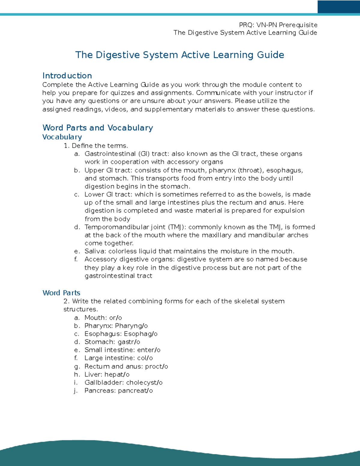 Digestive System Active Learning Guide - Communicate with your ...