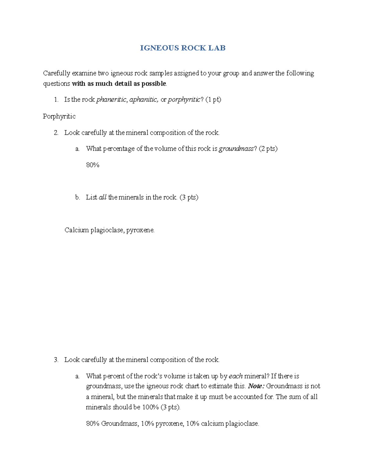 Igneous Lab Part 1 Lab Assignment Igneous Rock Lab Carefully Examine Two Igneous Rock