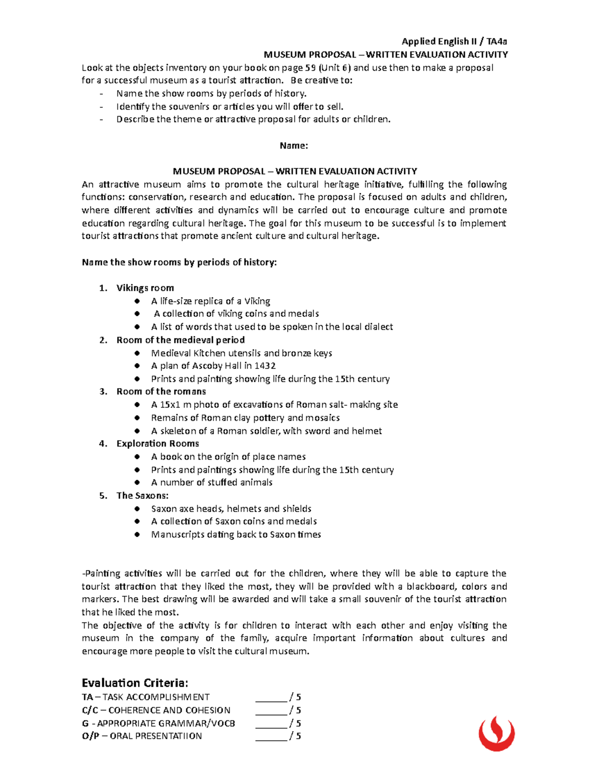 TA4 - Museum Proposal - Writing Class Activity - Applied English II ...