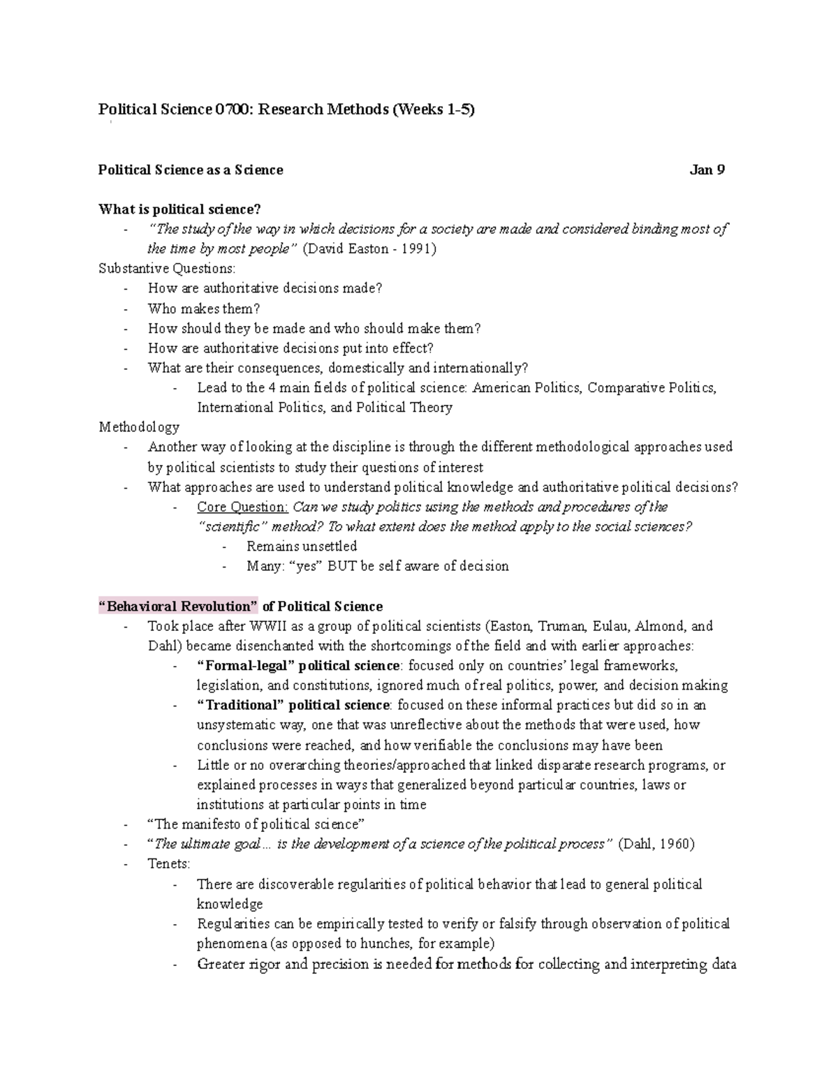 PS 0070 Research Methods (week 1-6) - Political Science 0700: Research ...