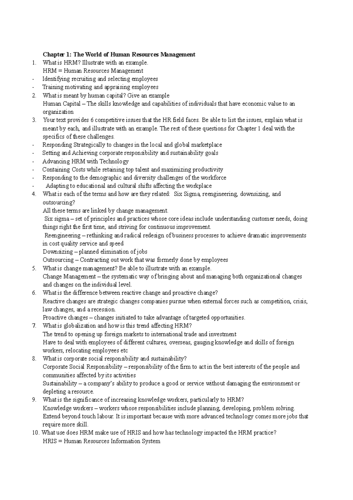 Introto HR-Midterm Study Guide - Chapter 1: The World of Human ...